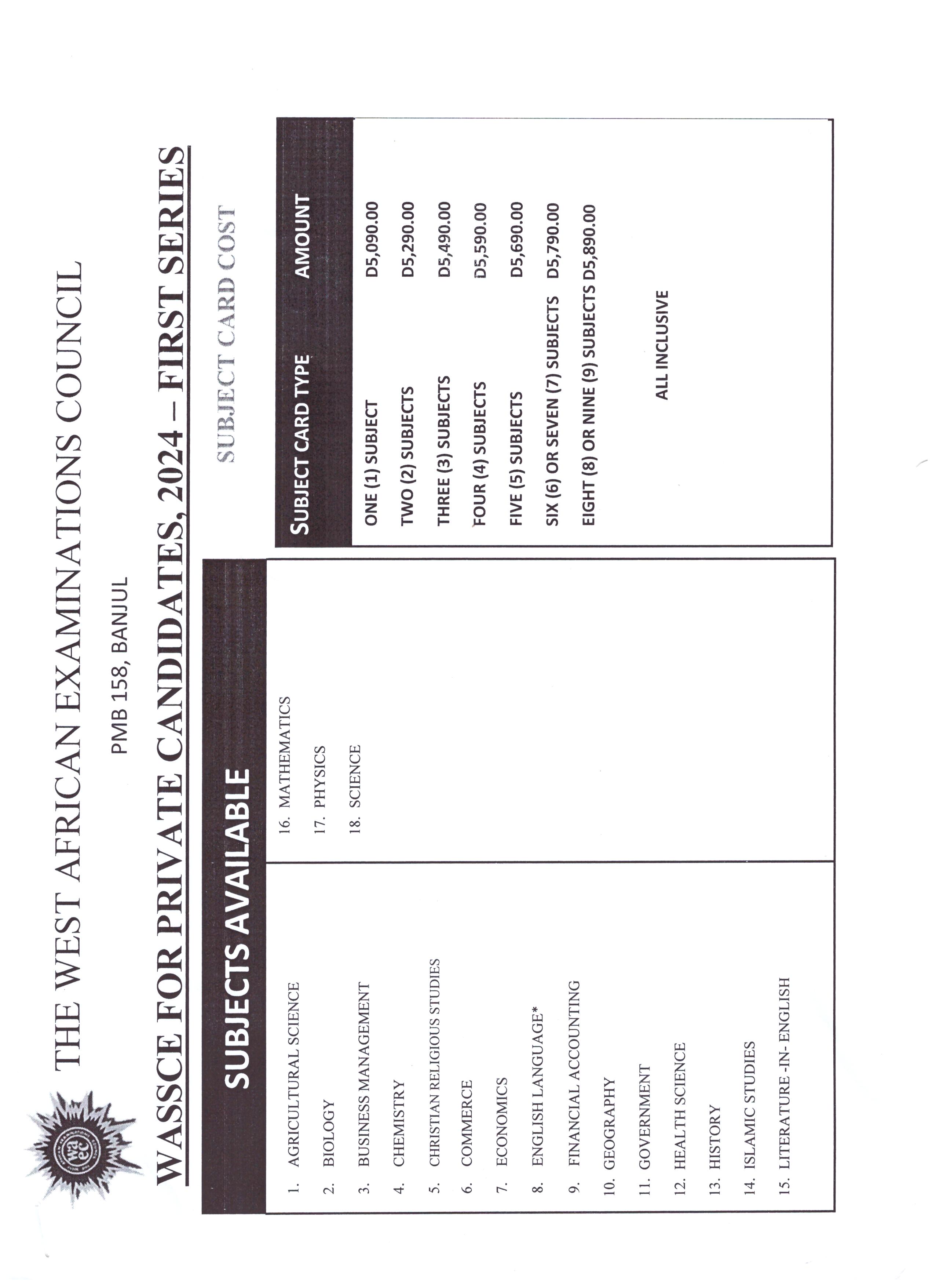 WASSCE – WAEC, The GAMBIA